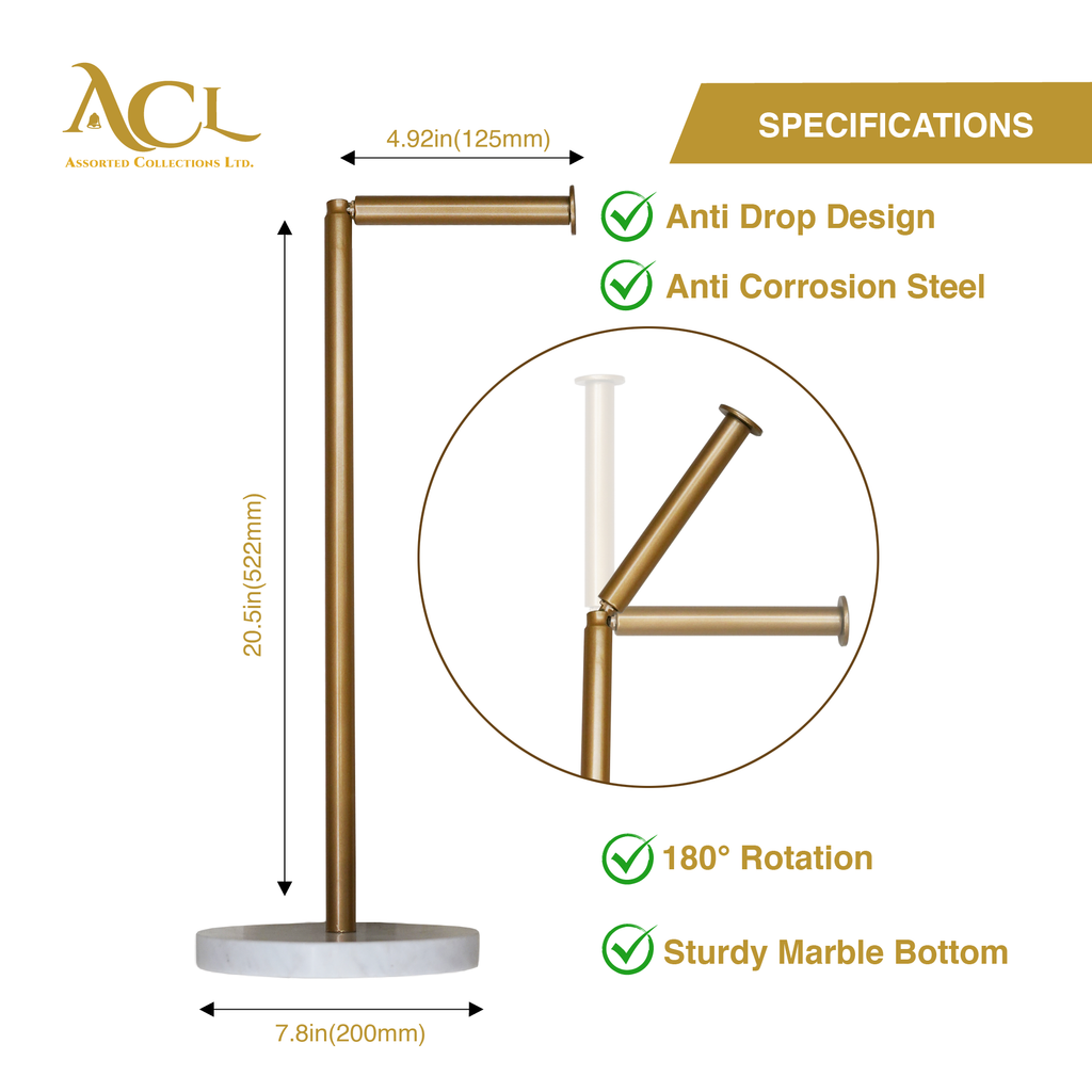 ACL Toilet Roll Holder - Modern Gold Metal Stand with Round Marble Bas ...
